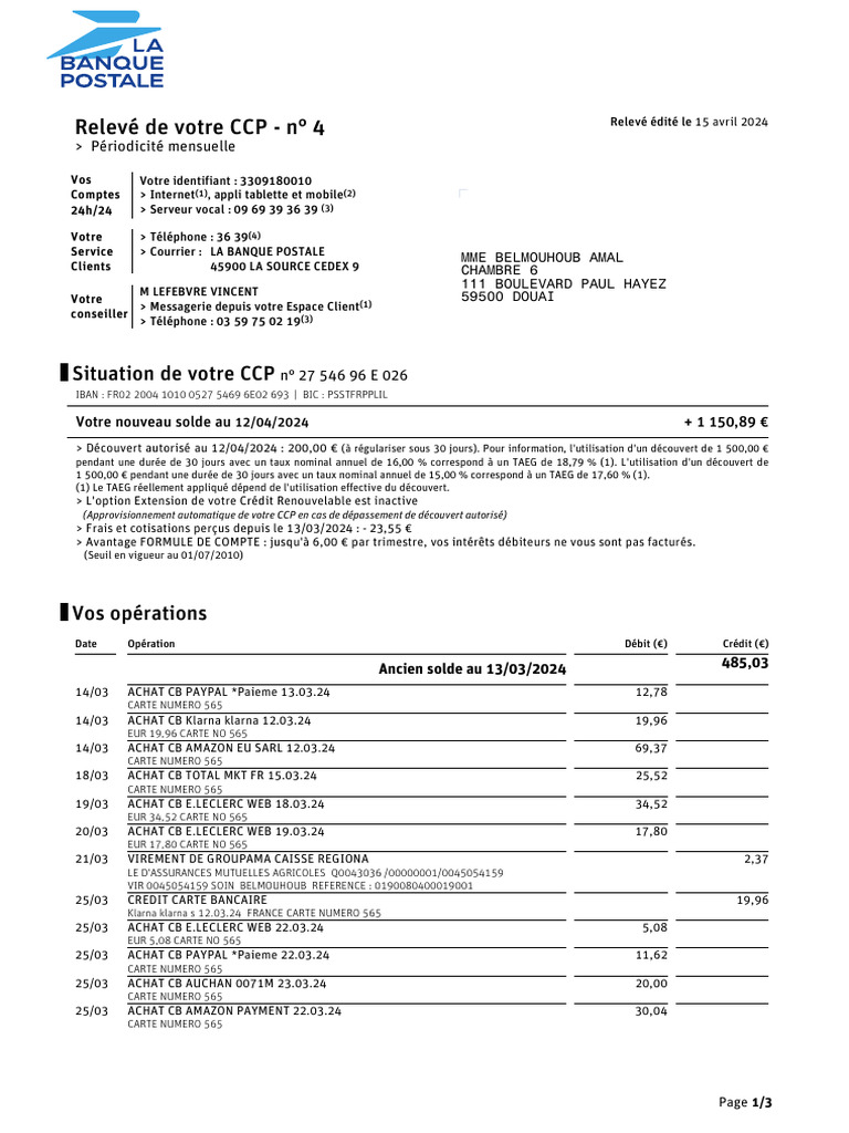 Relevé de Votre CCP - N° 4 | PDF