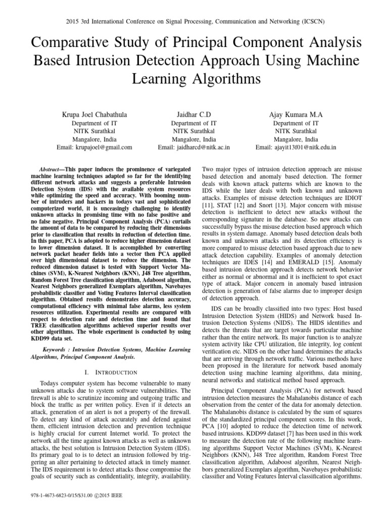 Comparative Study of Principal Component Analysis Based Intrusion Detection Approach Using ...