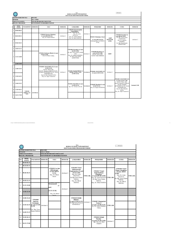 2024 2025 Guz Yariyili Ders Programi Guncel | PDF