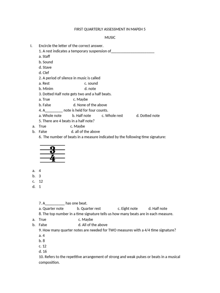 First Quarterly Assessment in Mapeh 5 | PDF