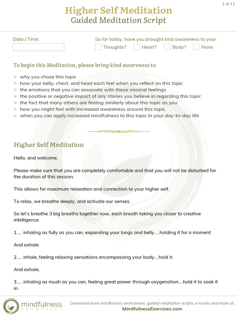 Guided Meditation Script: To Begin This Meditation, Please Bring Kind ...