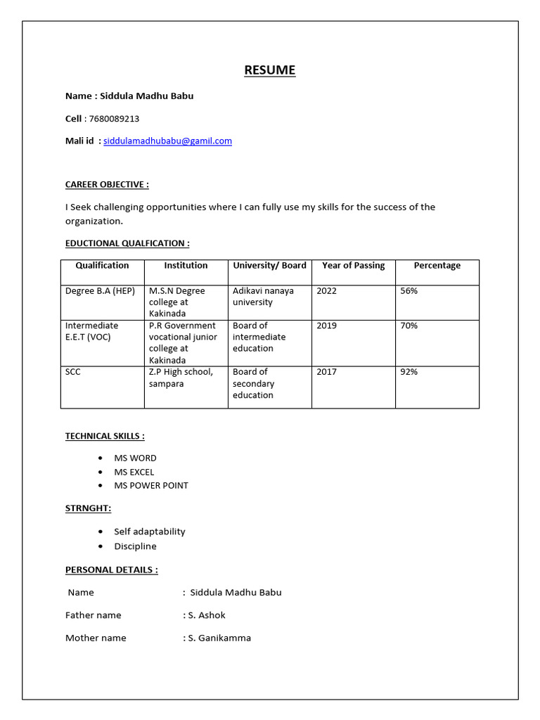 S.madhu Babu Resume | PDF