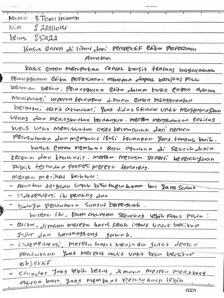 Tugas Tomi Irawan - Kasus Enron Dilihat Dari Etika Profesional Akuntan | PDF