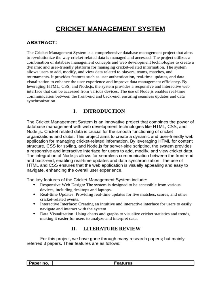 Cricket Management System Review Paper | PDF