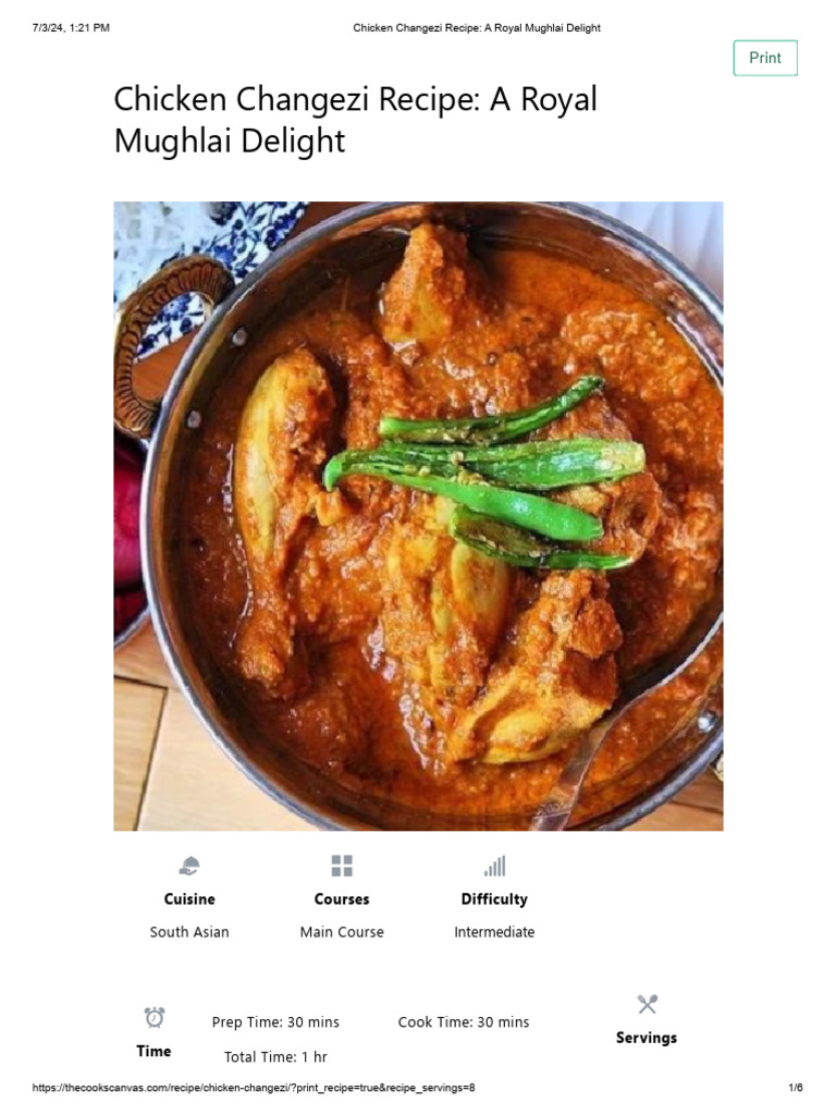 Chicken Changezi Recipe - A Royal Mughlai Delight | PDF | Indian ...
