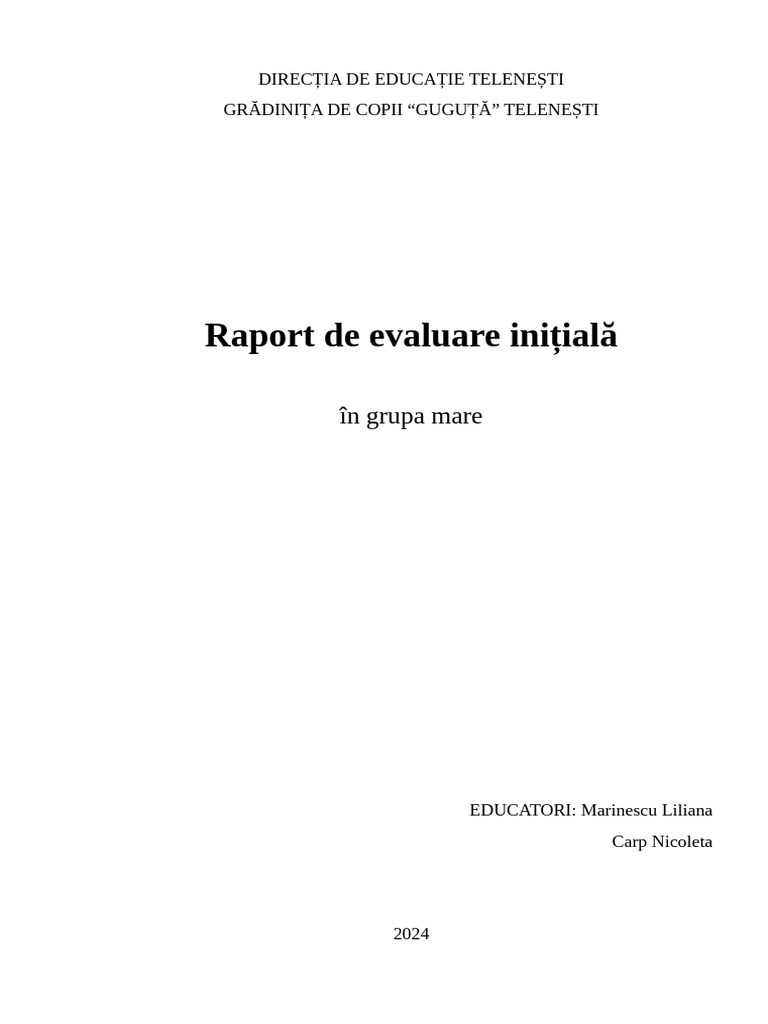 Raport de Evaluare Inițială | PDF