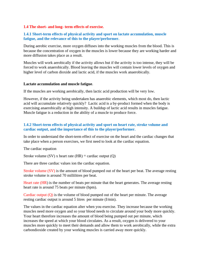 Effects of Exercise On Body Systems | PDF