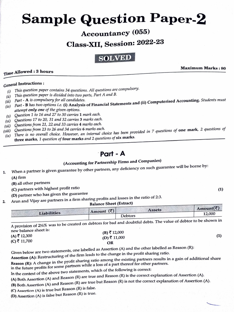 Accounts Sample Paper 1 | PDF
