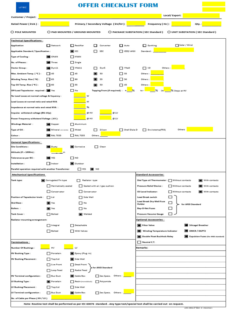 Checklist 300 KVA T | PDF