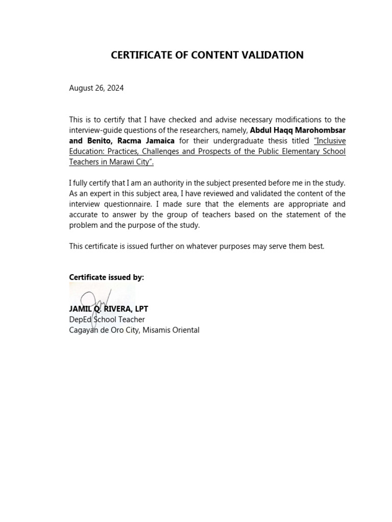 Certificate of Content Validation-1 | PDF