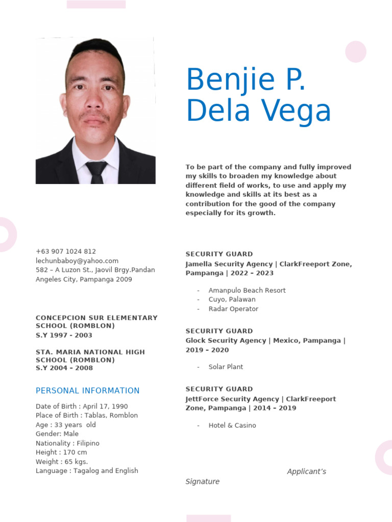 Benjie Dela Vega Modern Resume | PDF