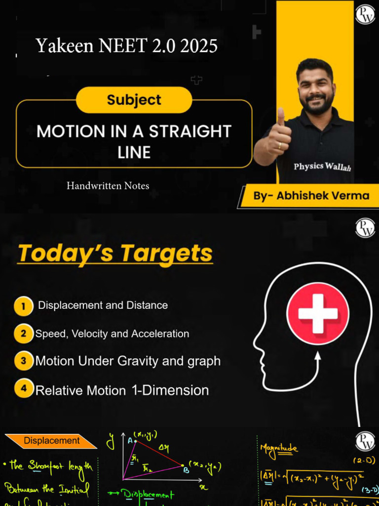 Motion in A Straight Line - Handwritten Notes - Yakeen NEET 2.0 2025 ...