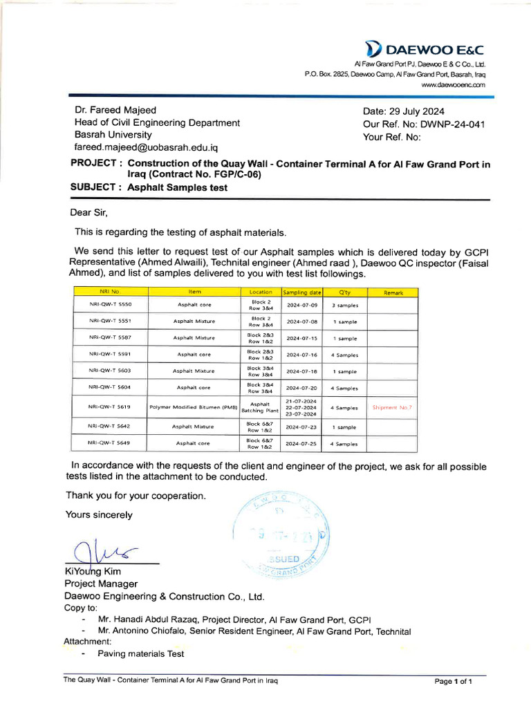 DWNP-24-041 Asphalt Samples Test | PDF
