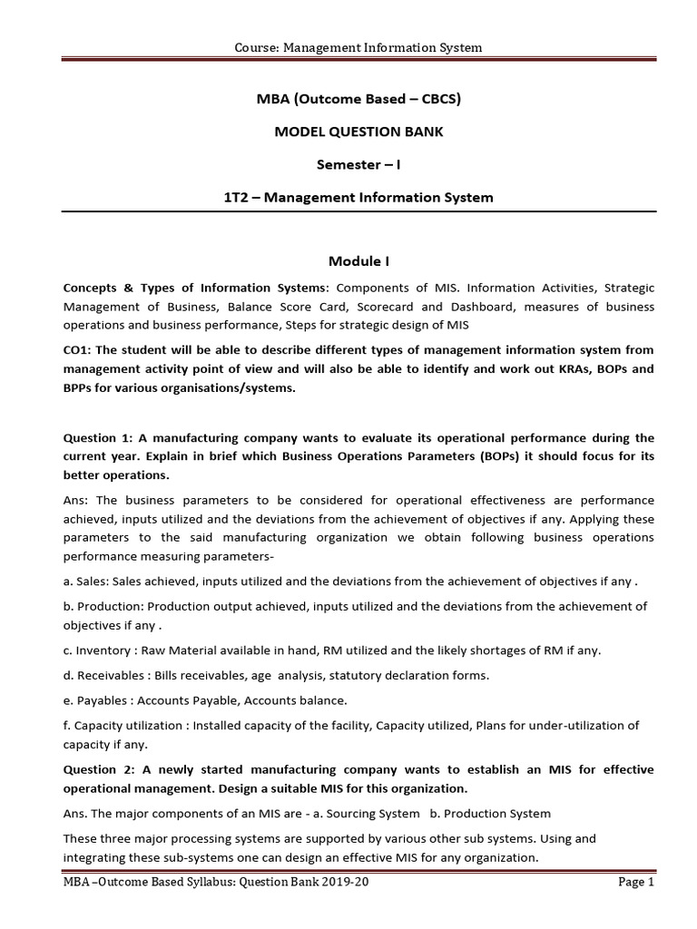 MIS Question Bank - MBA Sem 1 | PDF