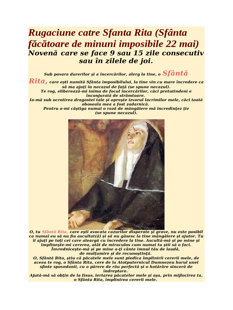 Rugaciune Catre Sfanta Rita | PDF