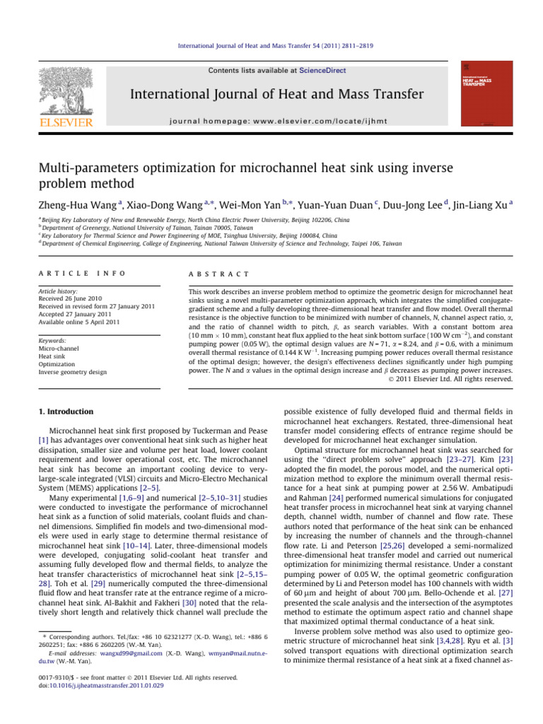 Multi-Parameters Optimization For Microchannel Heat Sink Using Inverse ...