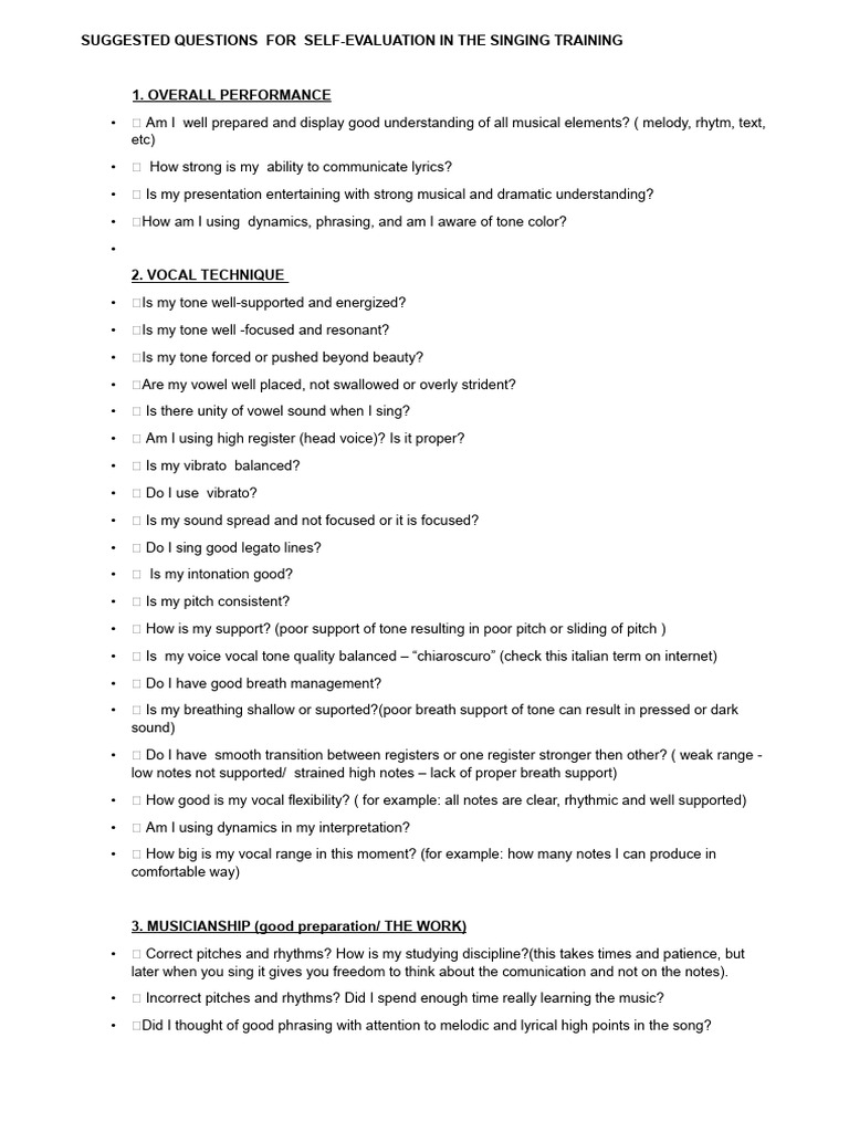 Self-Evaluation - Singing Training in A Long Run | PDF