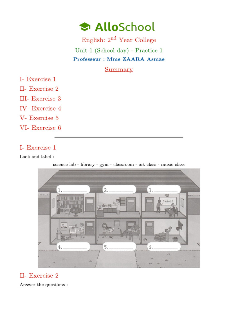 Unit 1 School Day Practice 1 1 | PDF