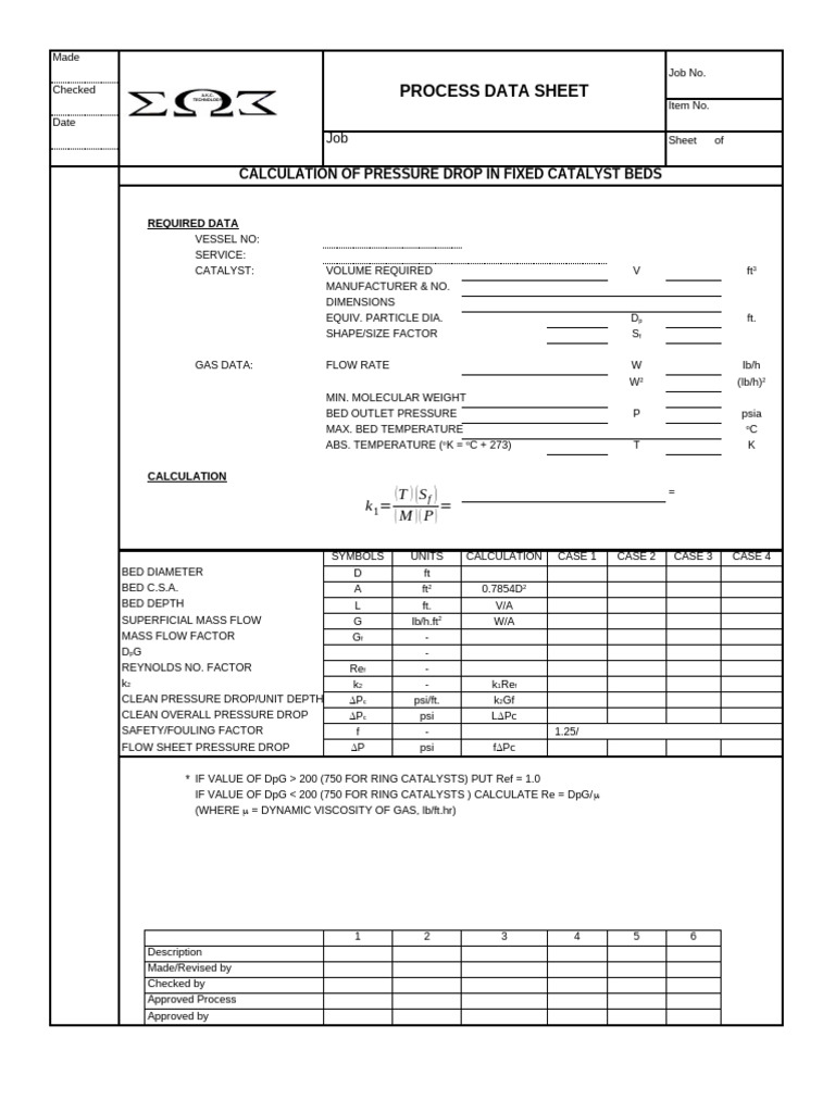 Calc Of Pressure Drop In Fixed Catalyst Beds Pdf Pressure