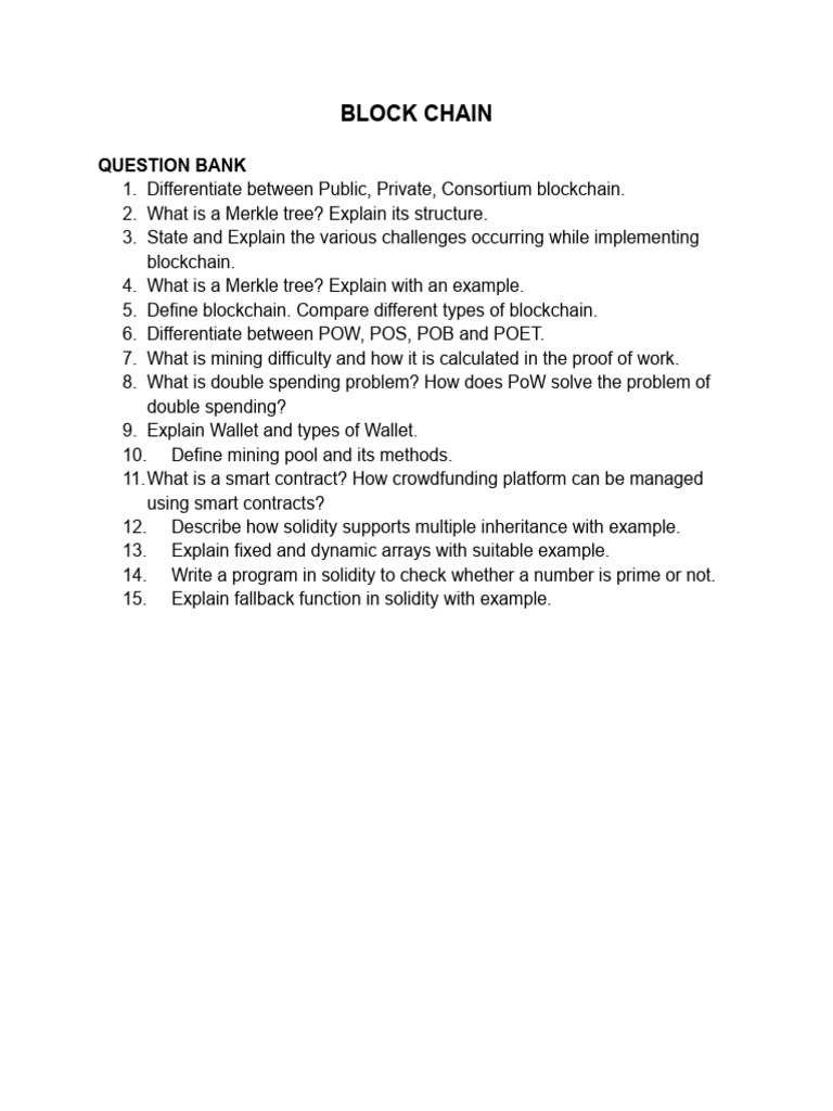 Question Bank - Blockchain | PDF