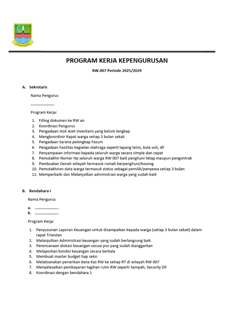 Program Kerja Kepengurusan RW | PDF