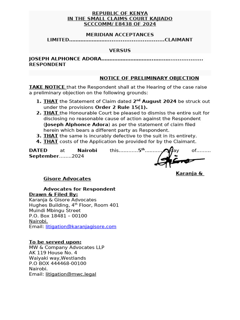 Preliminary Objection-Joseph | PDF