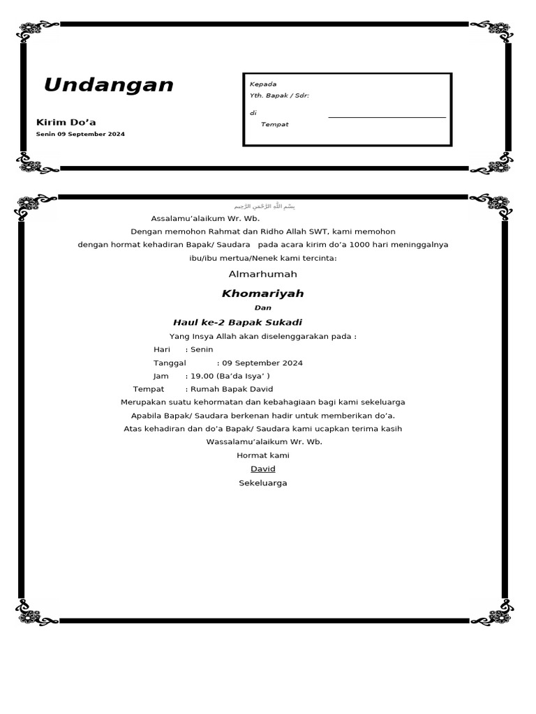 Template Undangan Tahlil | PDF