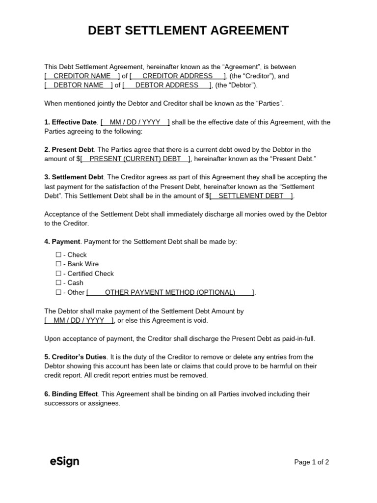 Debt Settlement Agreement | PDF