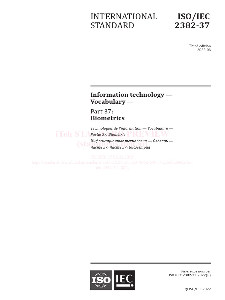 Iso Iec 2382 37 2022 | PDF | Biometrics | Fingerprint