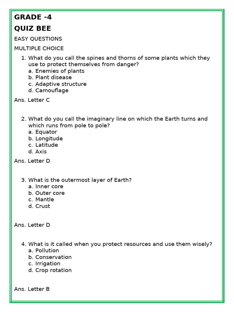 Grade 4 Questions For Quiz Bee | PDF
