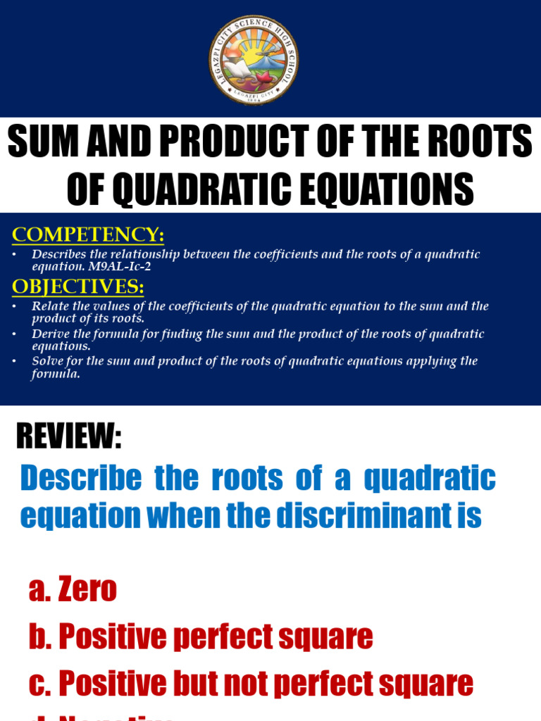 G9 Day 2 Sum and Products of The Roots of Quadratic Equations | PDF