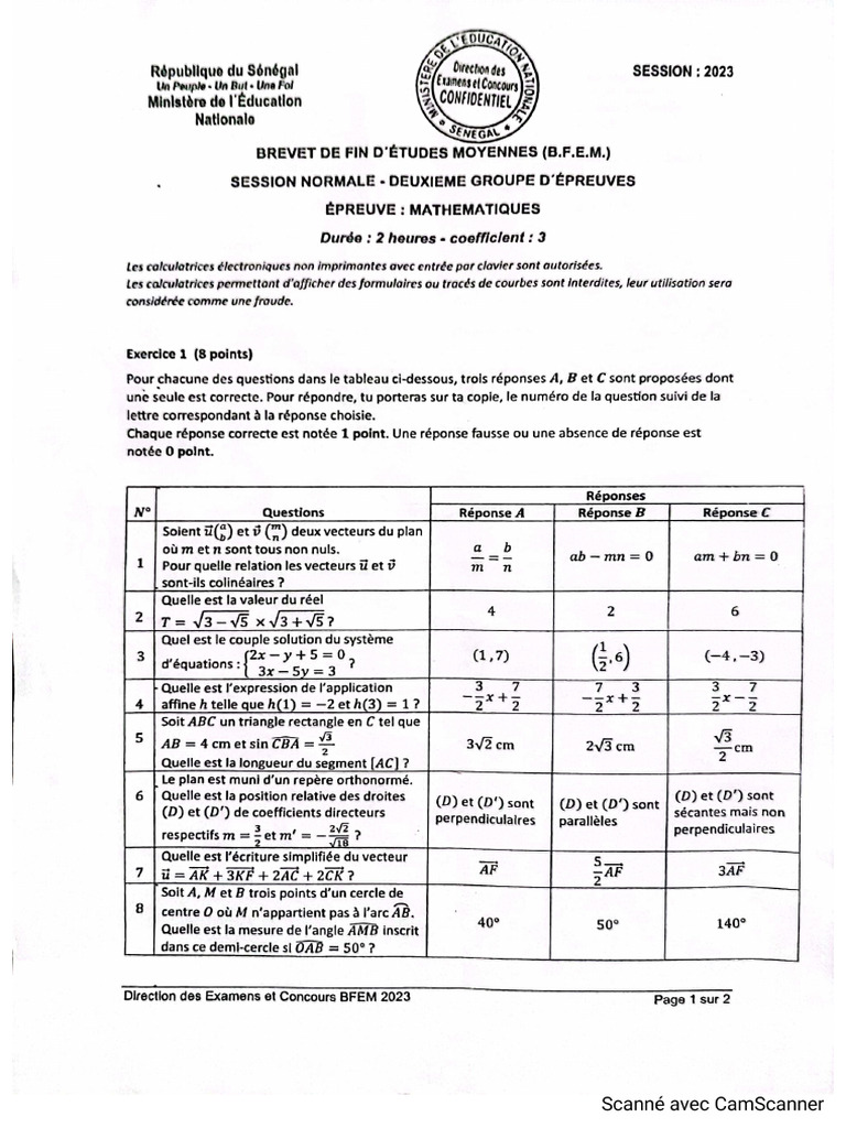 BFEM 2023 Maths 2nd Tour | PDF