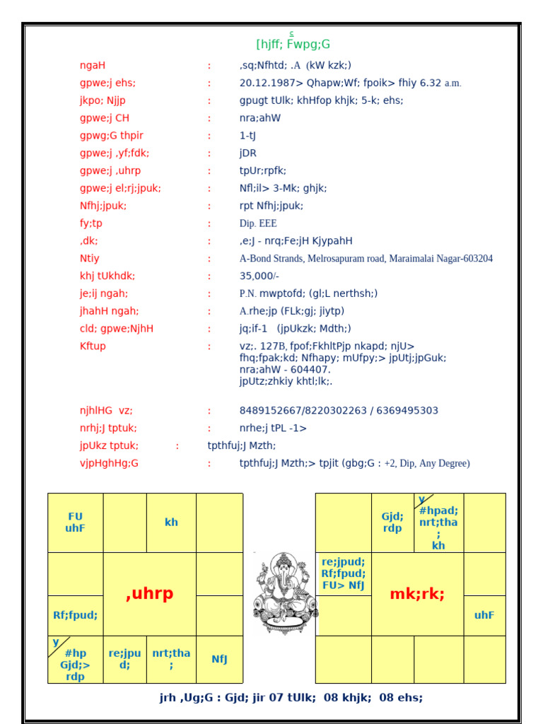 Elangovan A Jadhagam Biodata | PDF