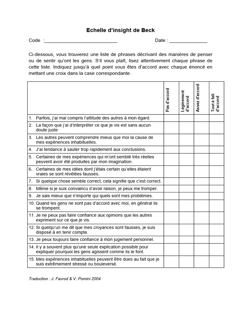 Beck Cognitive Insight Scale | PDF