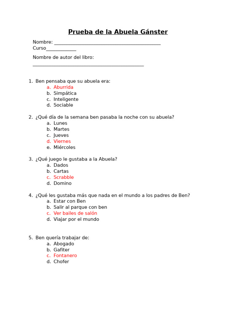 Prueba de La Abuela Gánster | PDF