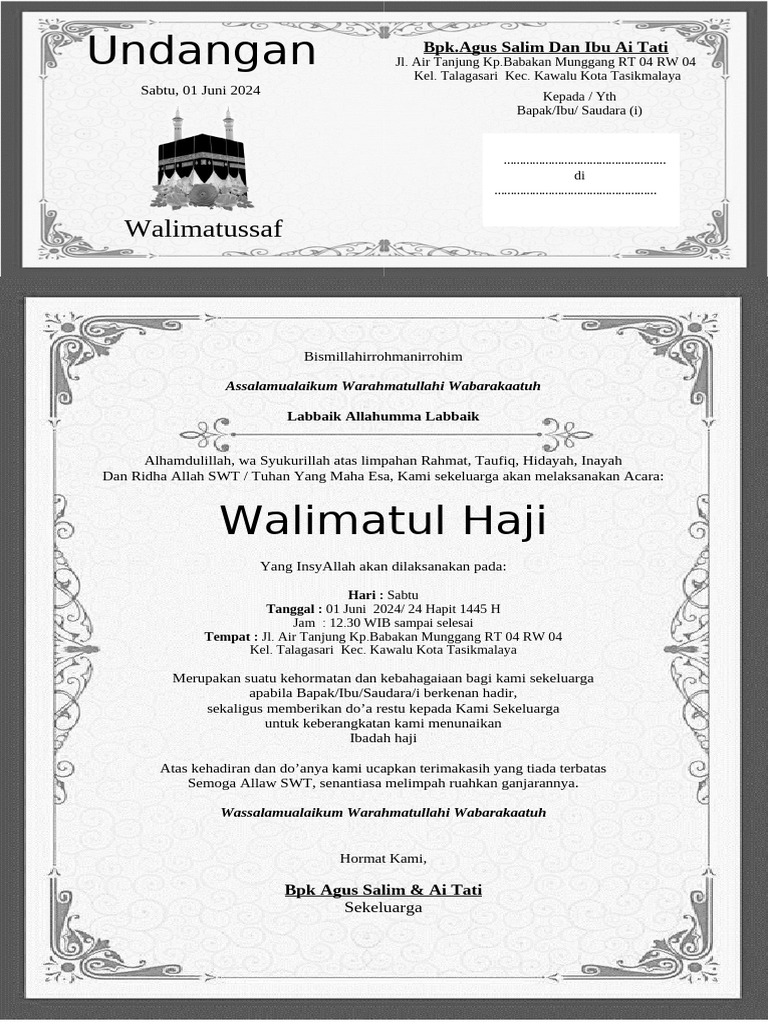 Undangan Walimatussafar Atau Haji Border Batik | PDF