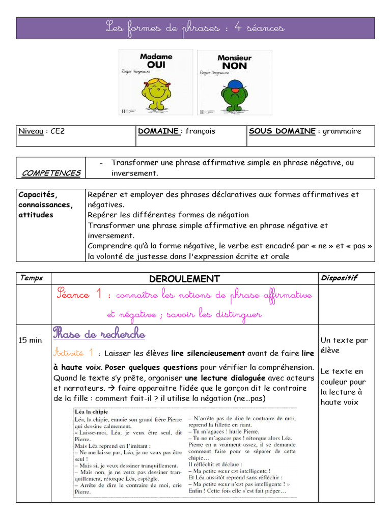 Prep Les Formes de Phrase | PDF