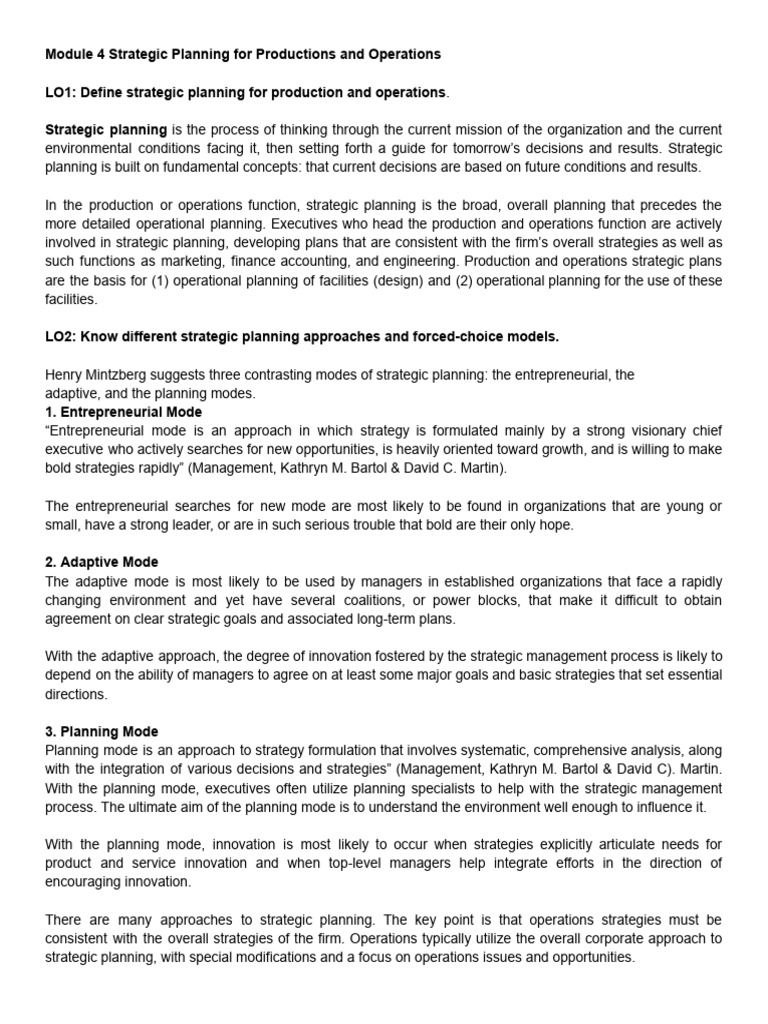 Module 4 Strategic Planning For Productions and Operations | PDF