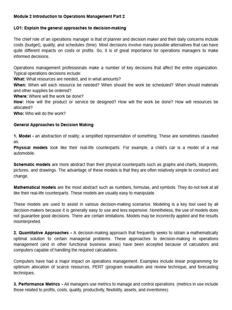 Module 2 Introduction To Operations Management Part 2 Pdf 1739