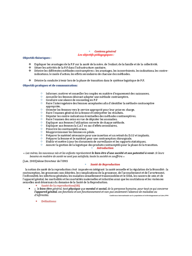 Programme National de La Planification Familiale PF | PDF