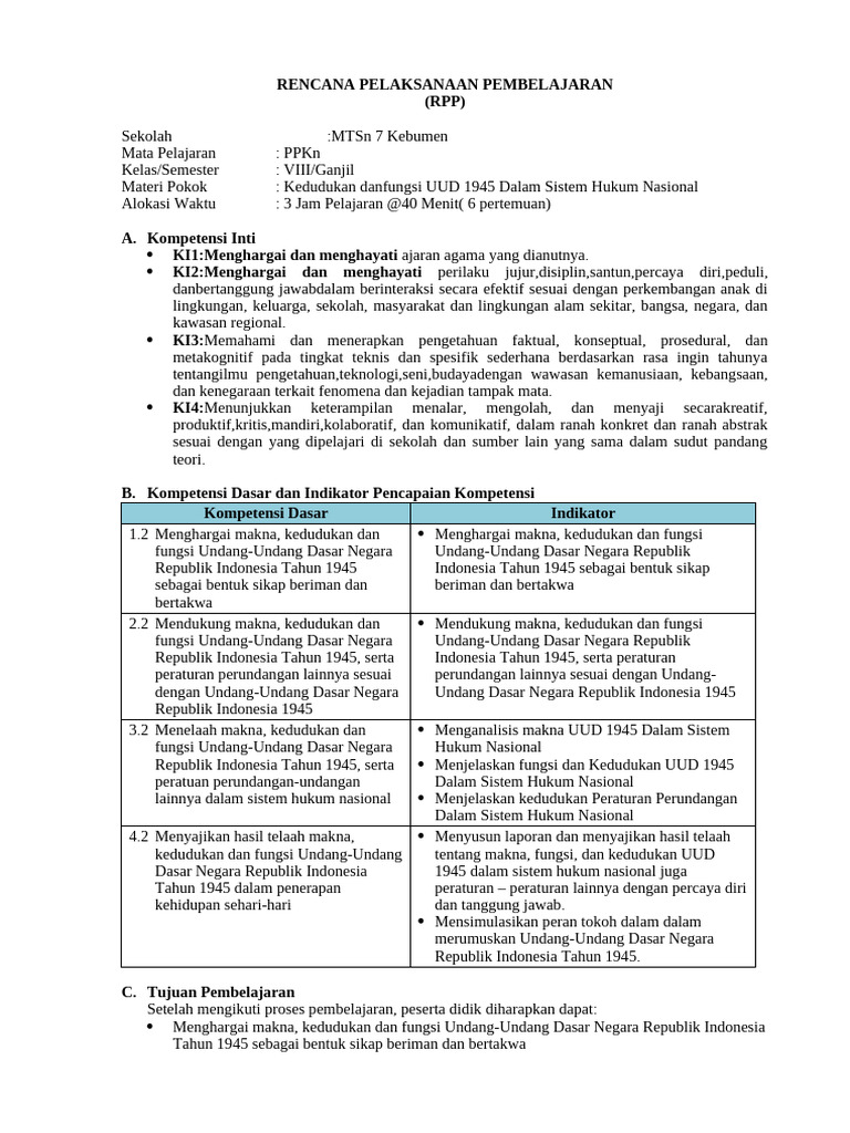 RPP PPKN Kelas 8 2 | PDF