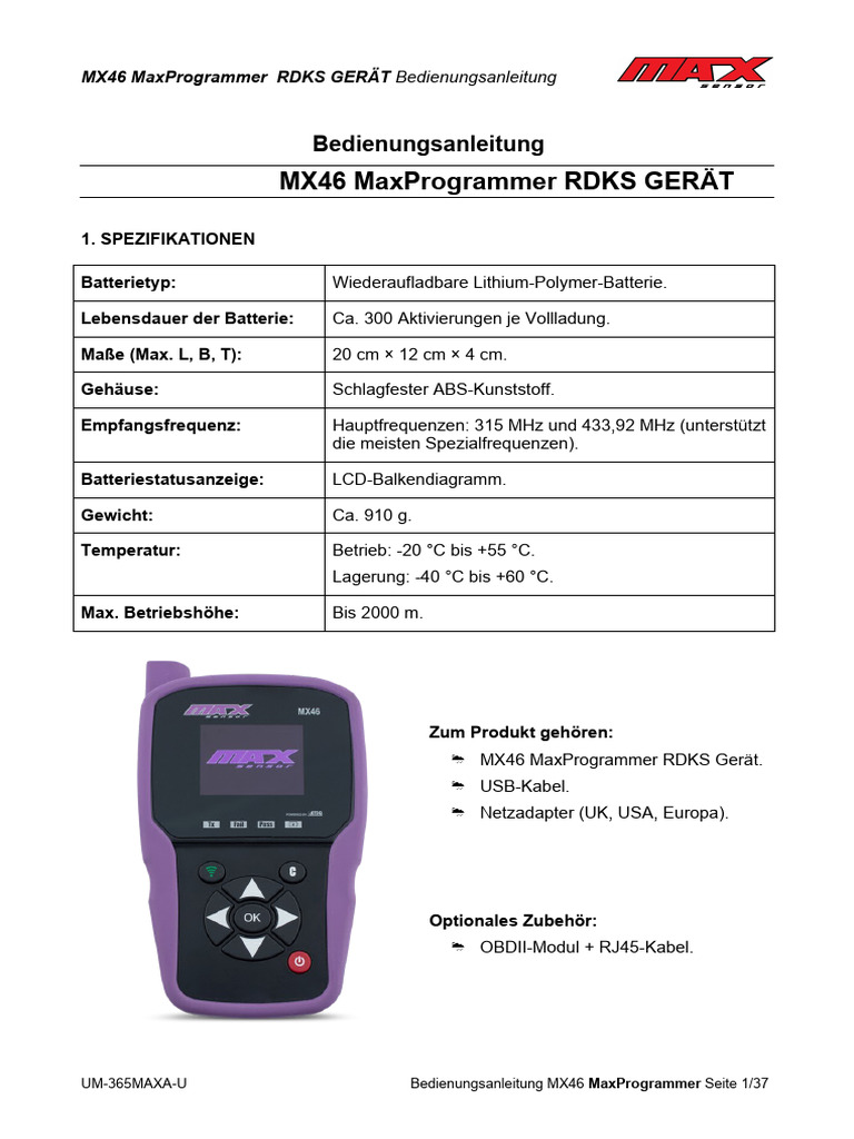 MX46 UserGuide DE MaxSensor | PDF