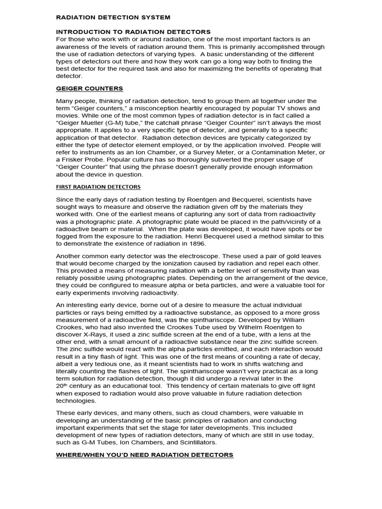 Radiation Detection System Pdf Radiation Science And Mathematics