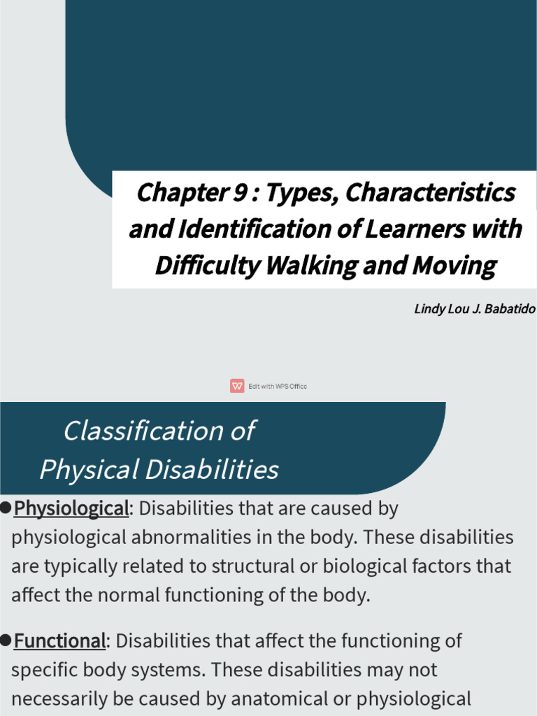 Chapter 9: Types, Characteristics and Identification of Learners With Difficulty Walking and ...