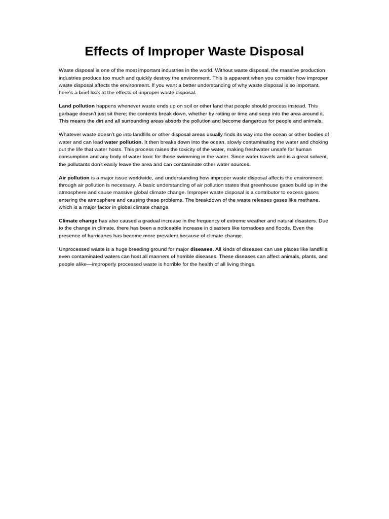 How Improper Waste Disposal Affects The Environmen | PDF