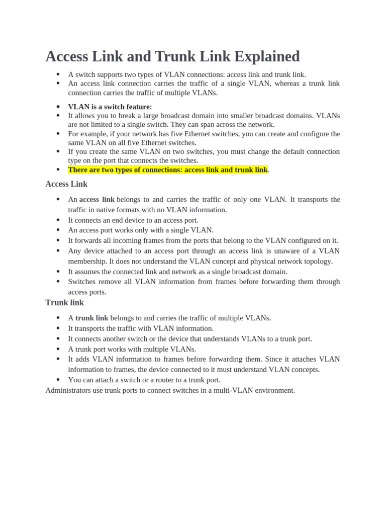 Accesport and Trunk Port | PDF | Network Switch | Computers