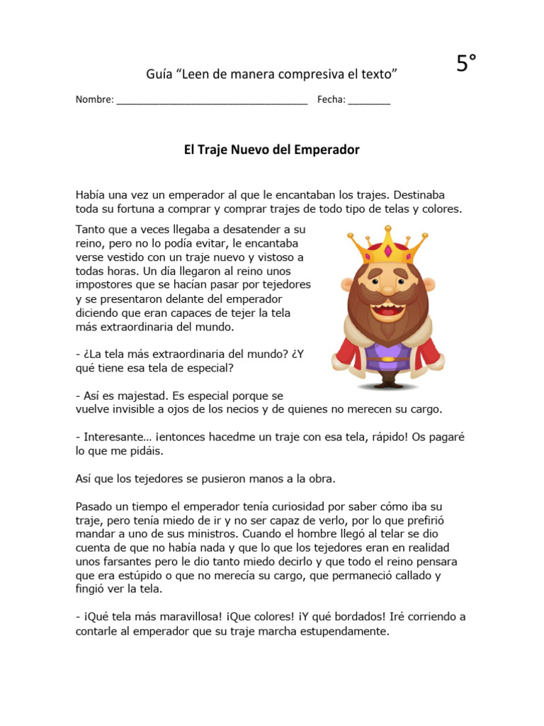 Guia 5° EL TRAJE NUEVO DEL EMPERADOR | PDF