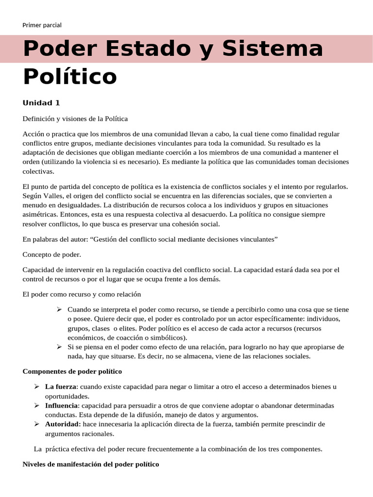Primer Parcial Poder Estado y Sistema Político | PDF