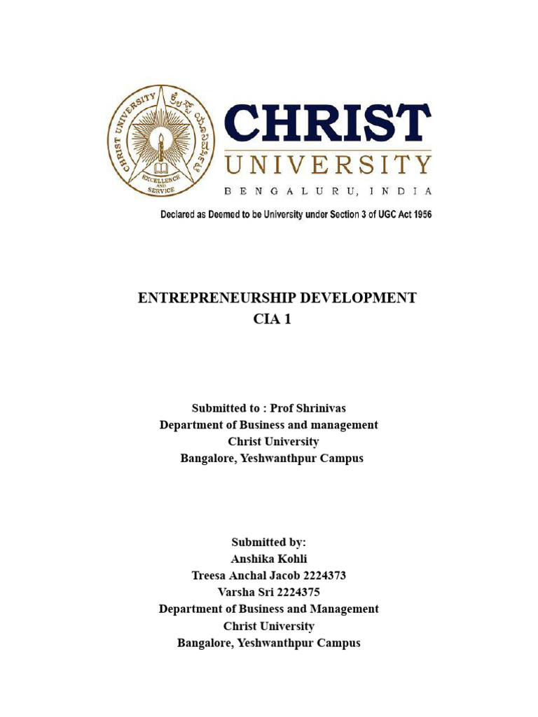 Entrepreneurship Development Cia 1 | PDF