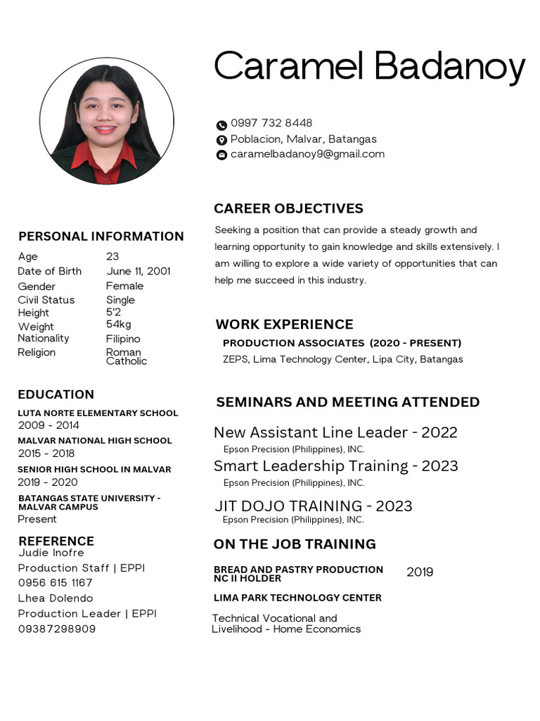 Caramel Badanoy: Career Objectives | PDF